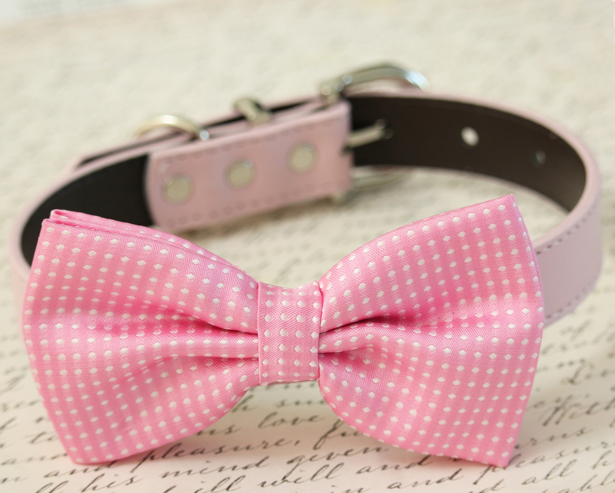 Soft Pink Dog Bow Tie Collar - Dog accessory- Leather dog collar , Wed ...
