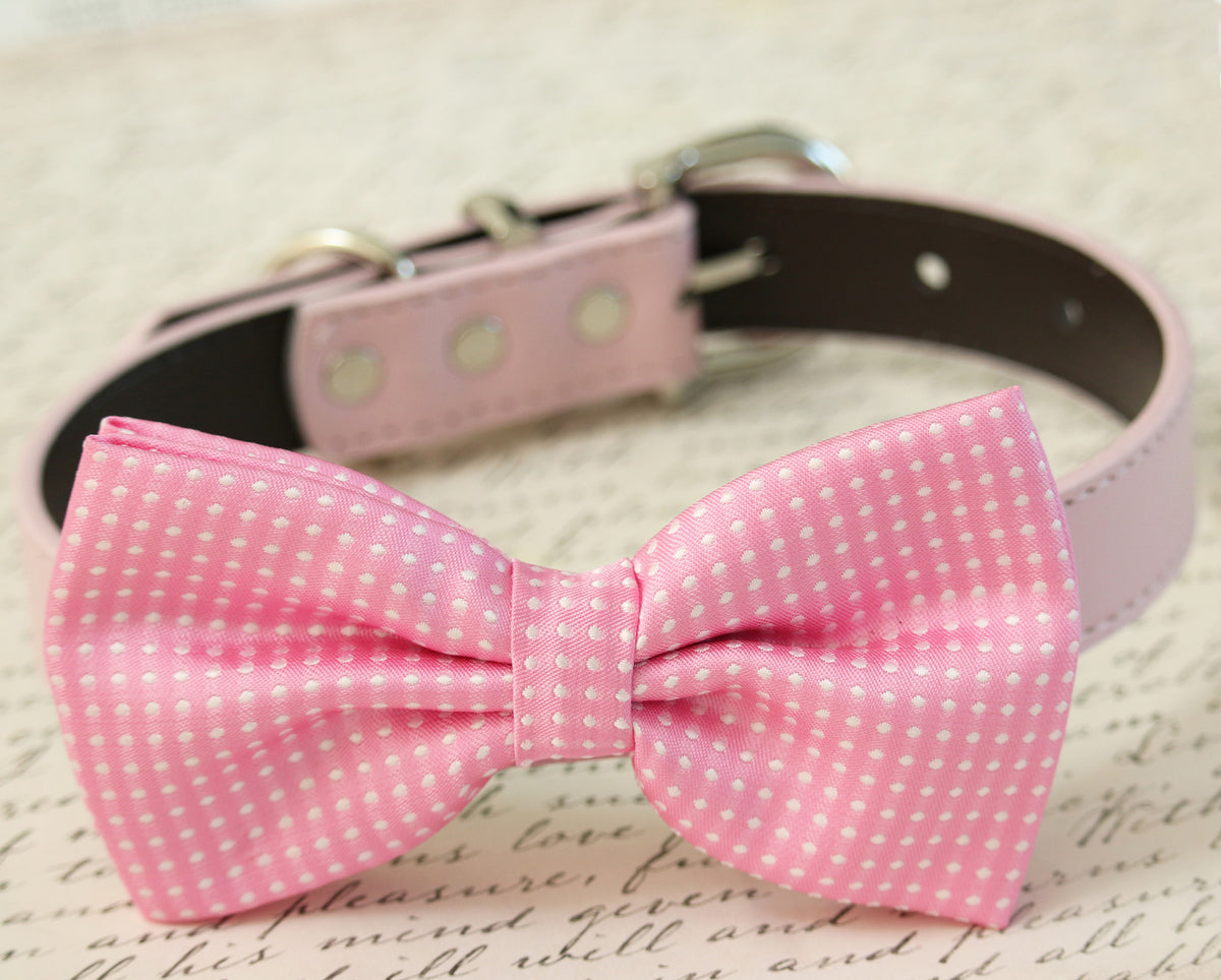 Soft Pink Dog Bow Tie Collar - Dog accessory- Leather dog collar , Wed ...